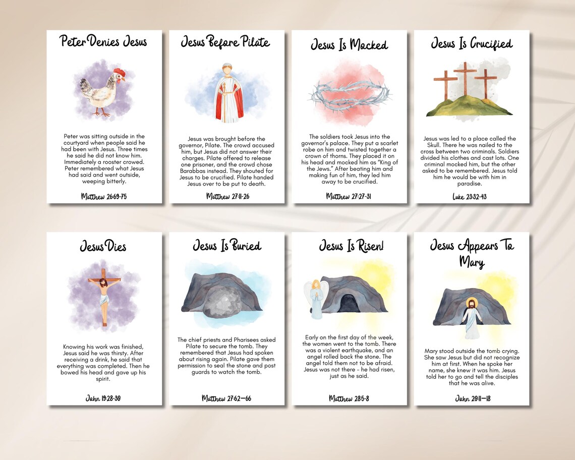 Holy Week Cards for Kids, Printable Easter Story Bible Verse Cards ...