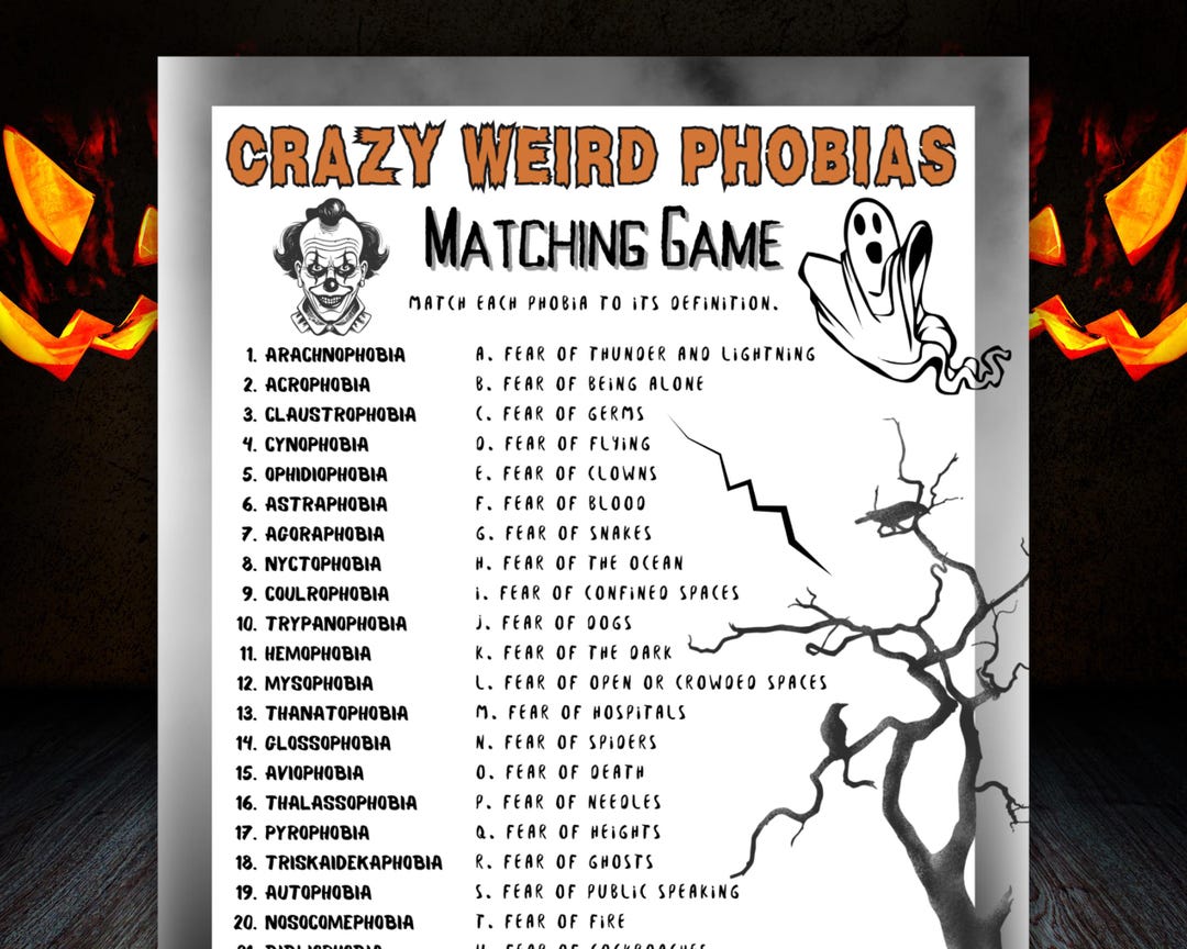 Name the Phobia Trivia Matching Game, Printable Halloween Game, Quiz ...