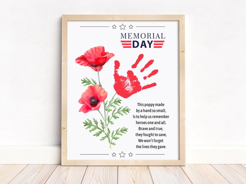 Memorial Day Handprint Art Printable, National Poppy Day Craft Activity ...