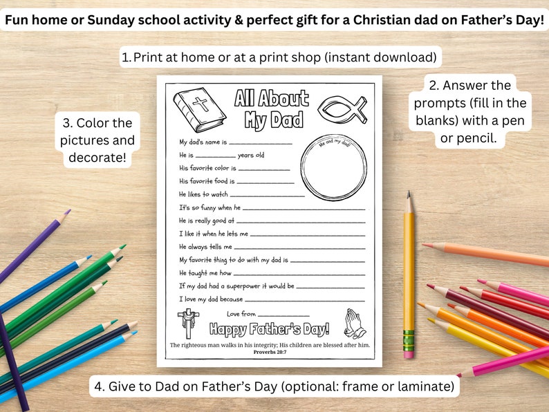 Father's Day Bible Craft, All About My Dad Printable Questionnaire ...