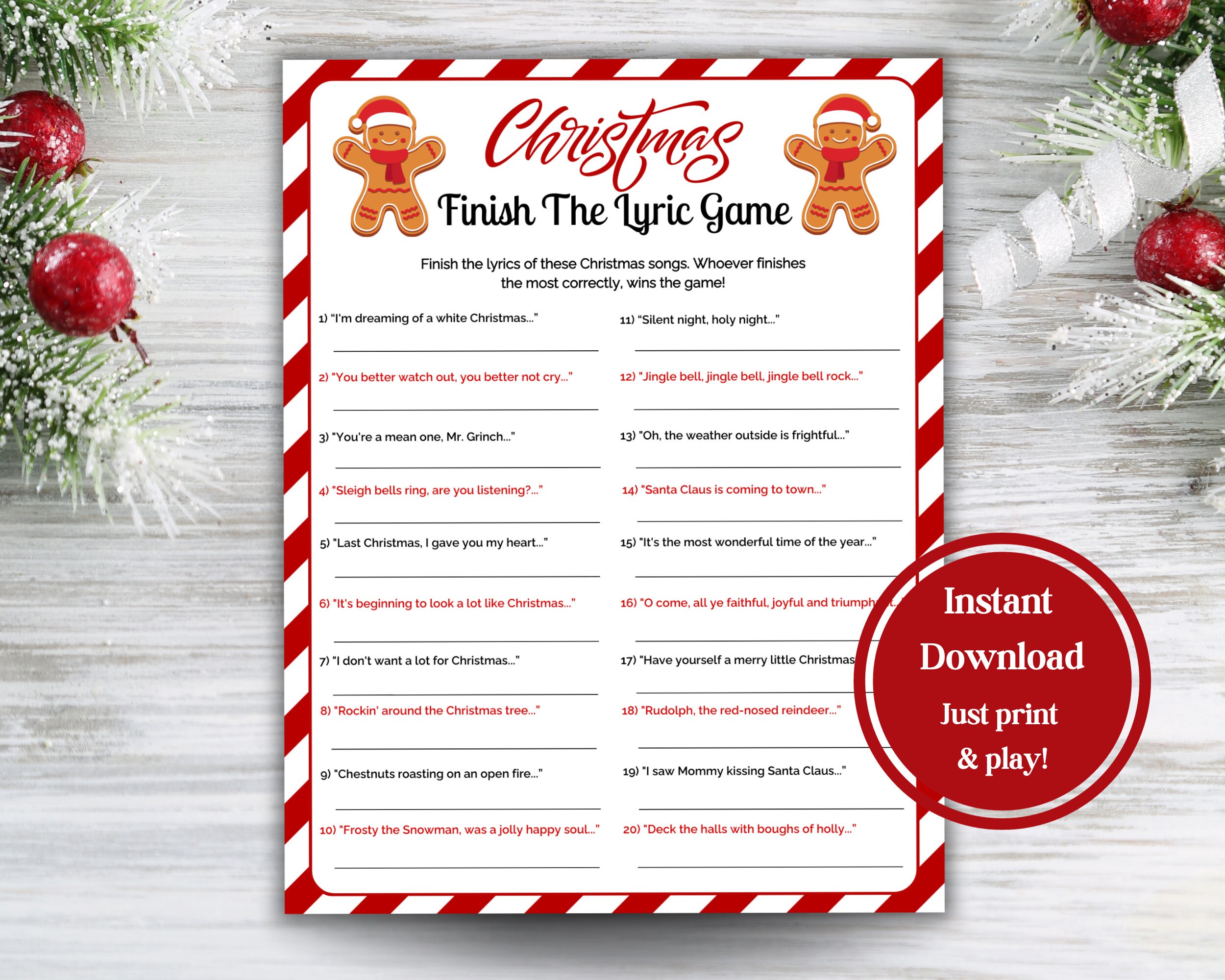 Finish the Lyrics Game Christmas Songs, Lyric Game, Lyrics Quiz ...