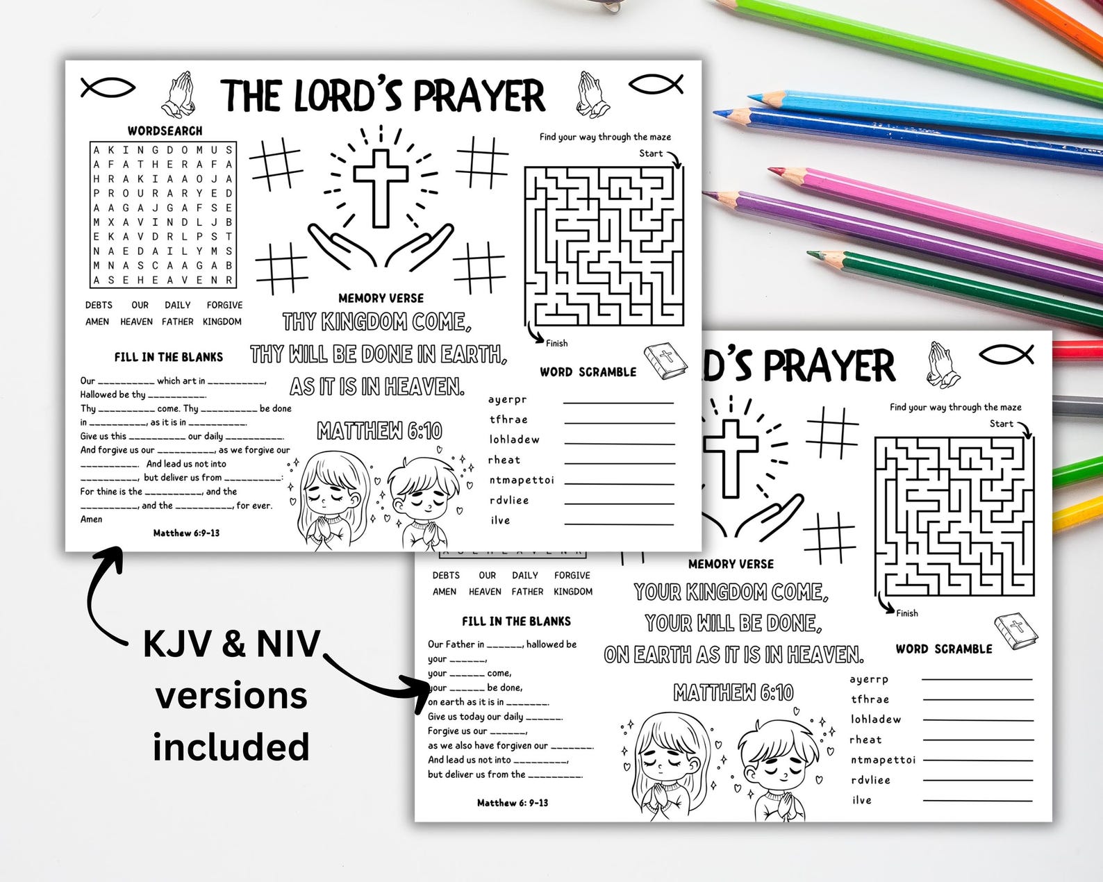 The Lord's Prayer Activity Placemat, Coloring Page for Kids, Lord's ...