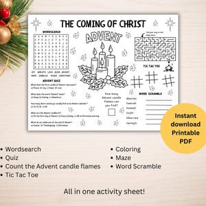 Advent Activity Placemat, Coloring Page Activity for Kids, Christian ...