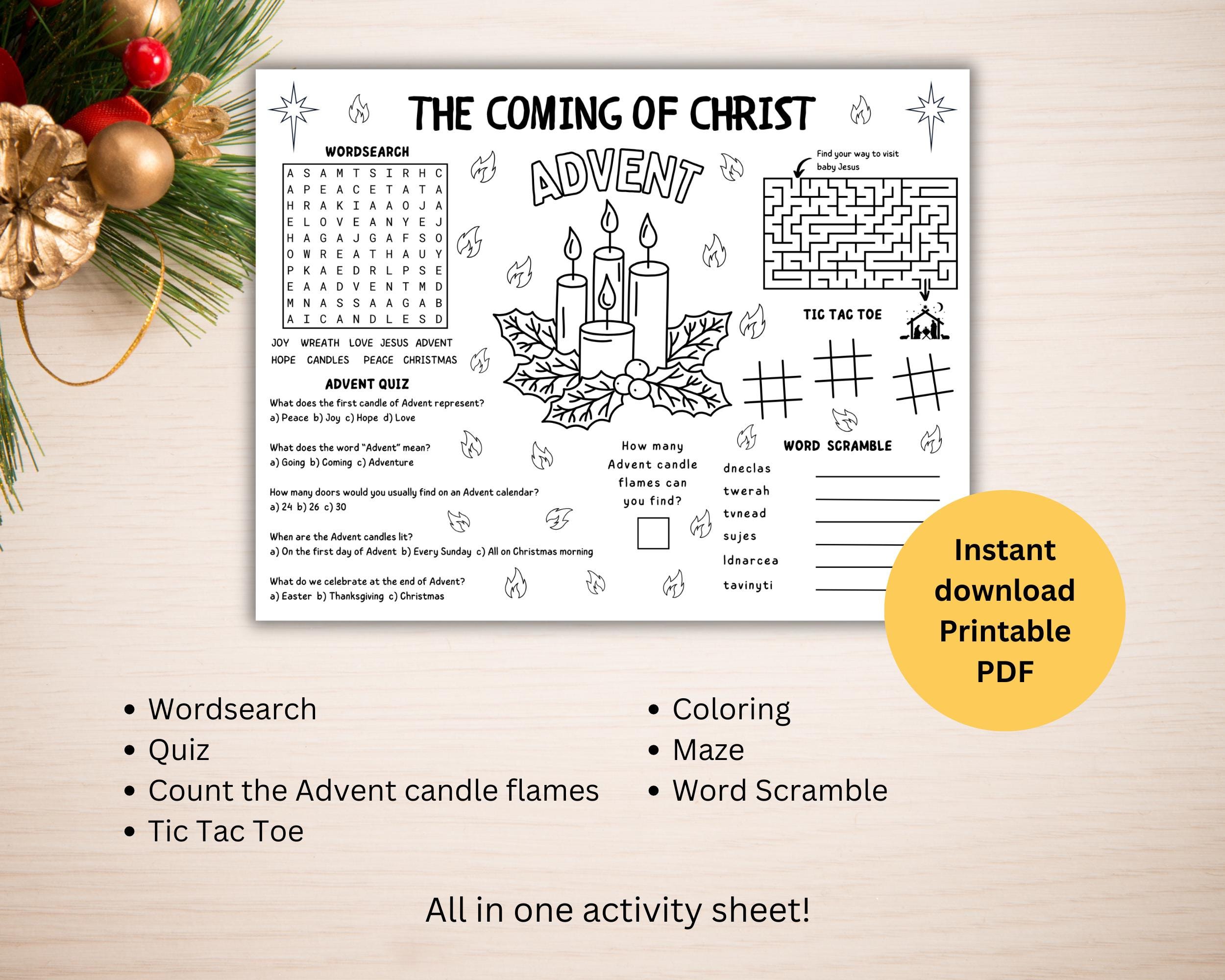 Advent Activity Placemat, Coloring Page Activity for Kids, Christian ...