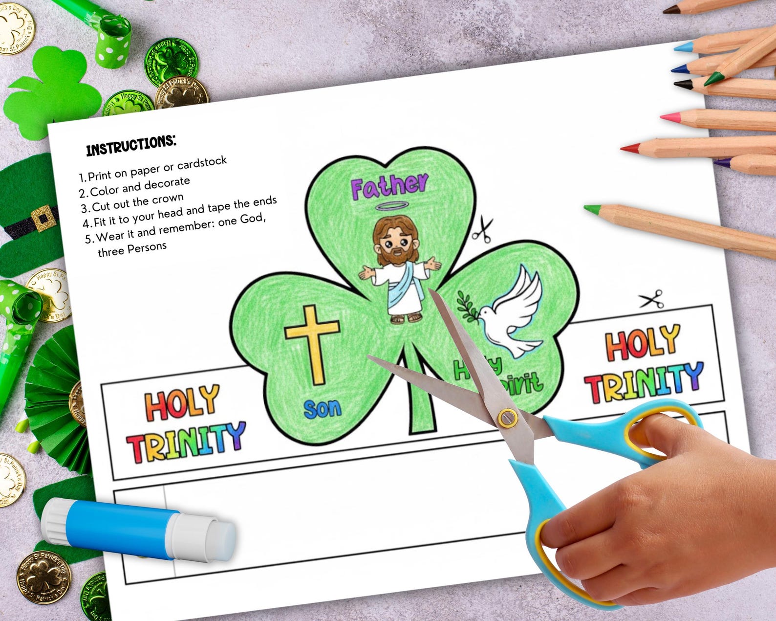 Shamrock Holy Trinity Coloring Craft, Printable Paper Crown Craft ...