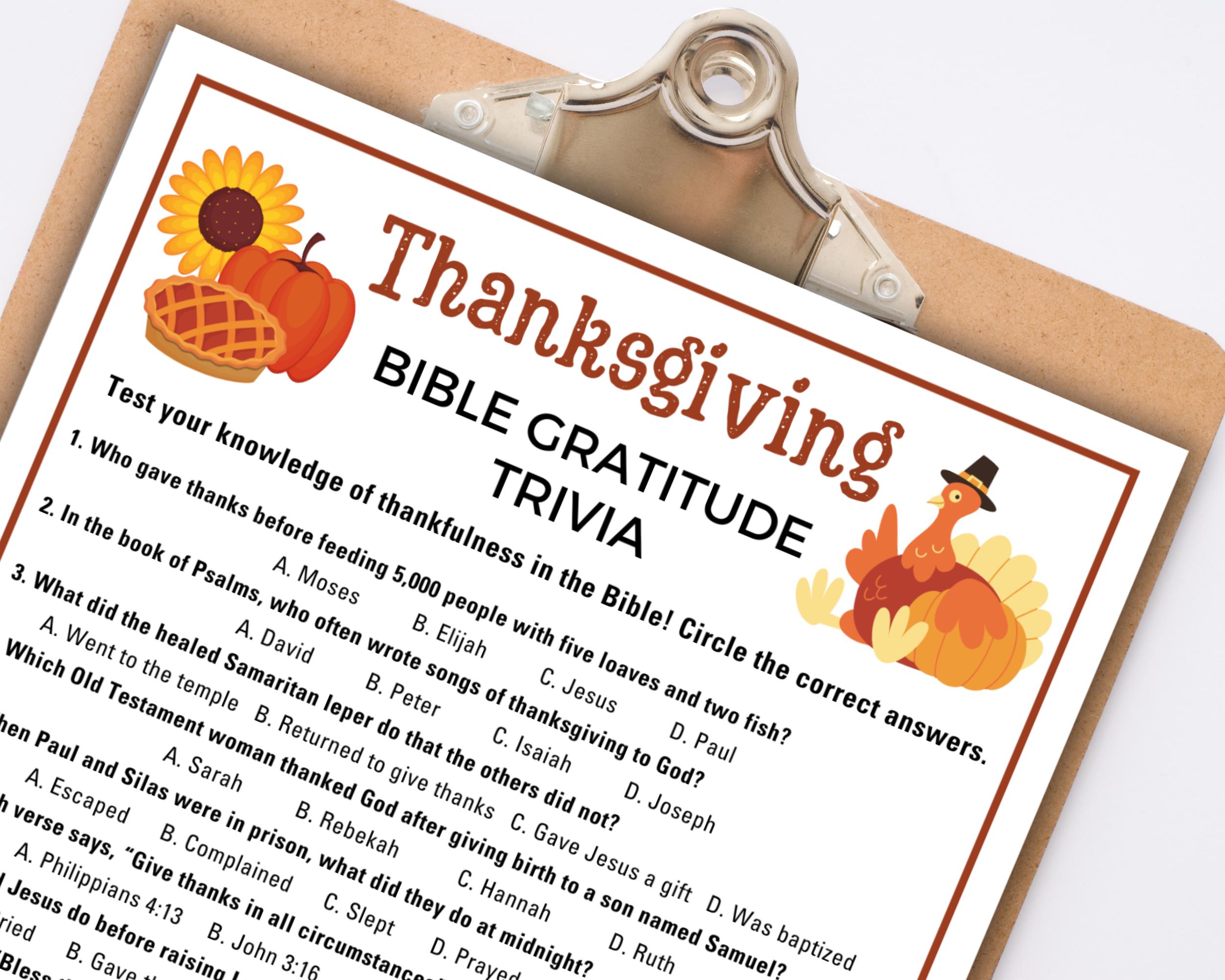 Thanksgiving Bible Gratitude Trivia Game, Kids, Adults, Youth Groups ...
