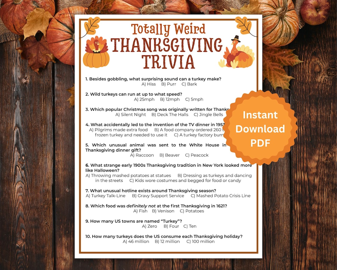 Weird Thanksgiving Trivia Game, Printable Funny Family Quiz, Fun ...
