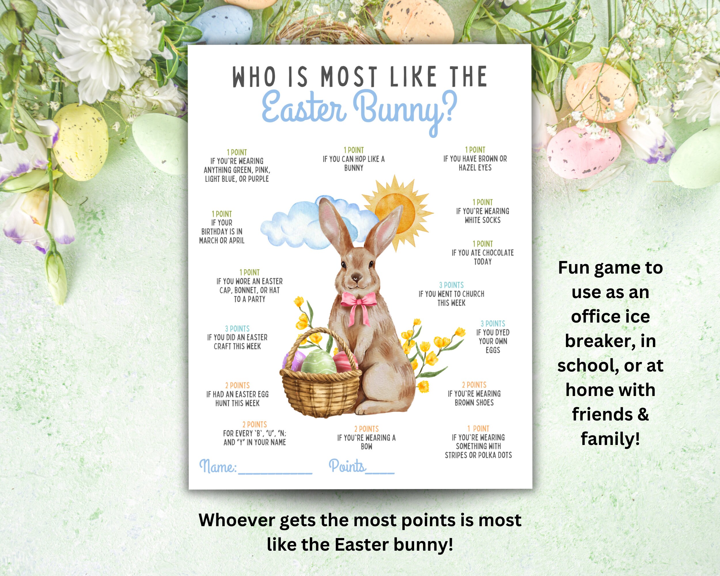 Easter Game, Easter Printable, Icebreaker Game, Who is Most Like Easter ...