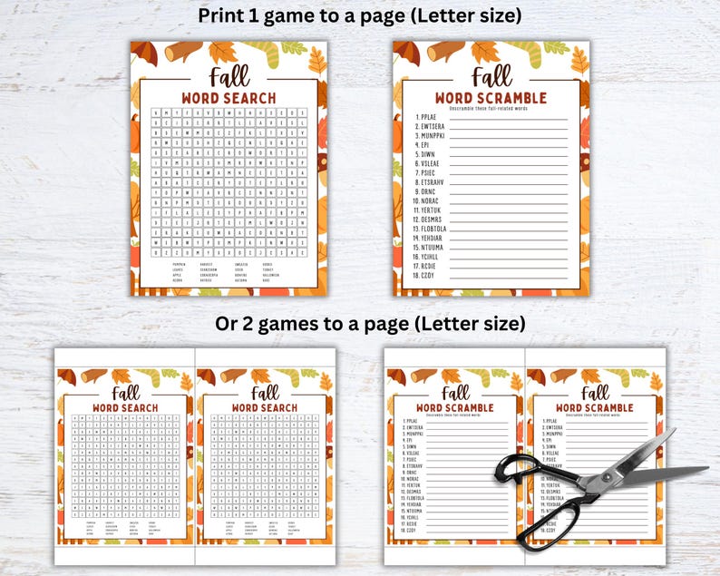 Fall Word Search & Word Scramble Puzzle, Printable Fall Games, Autumn ...