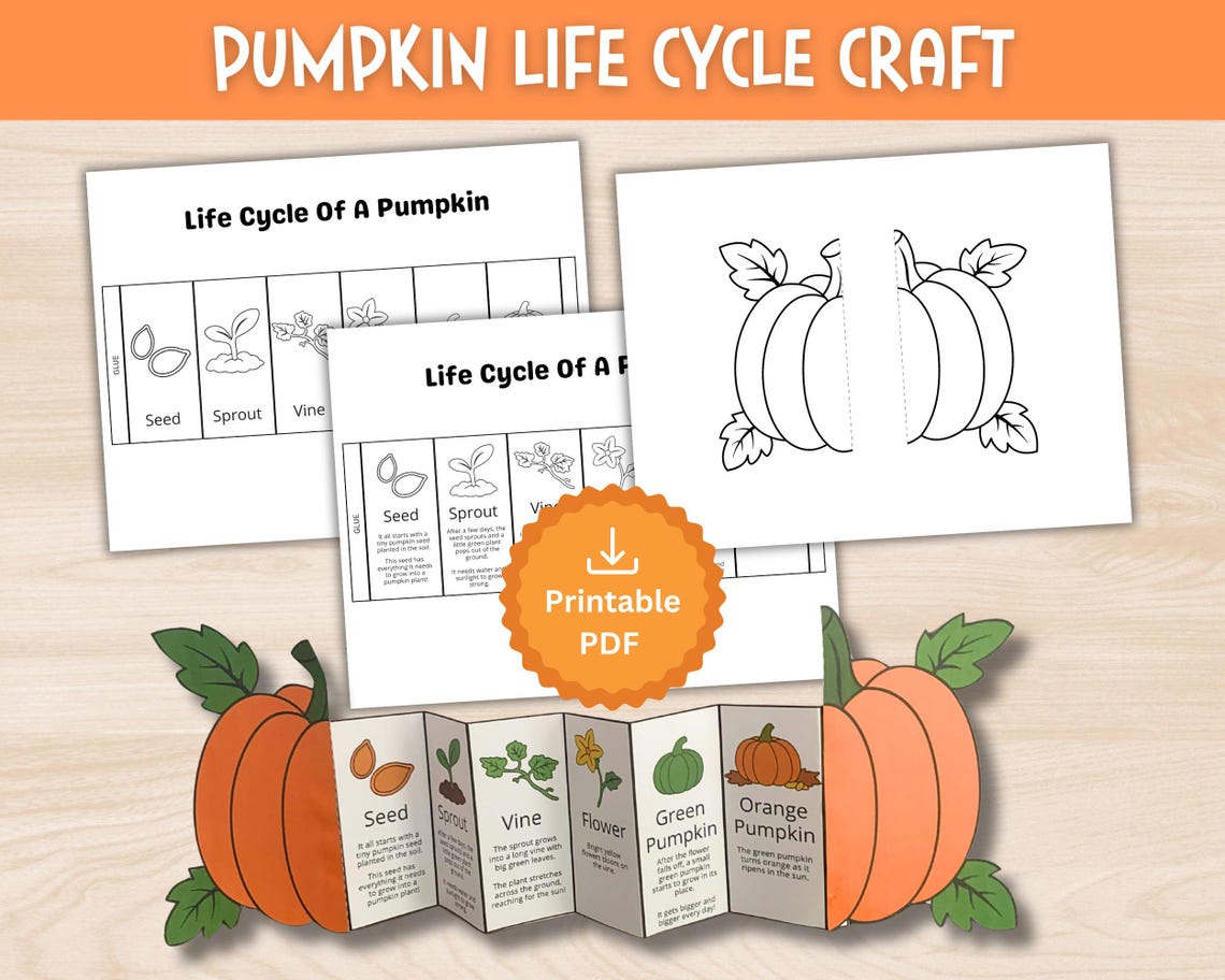 Pumpkin Life Cycle Folding Surprise Paper Craft, Fall Craft Printable ...