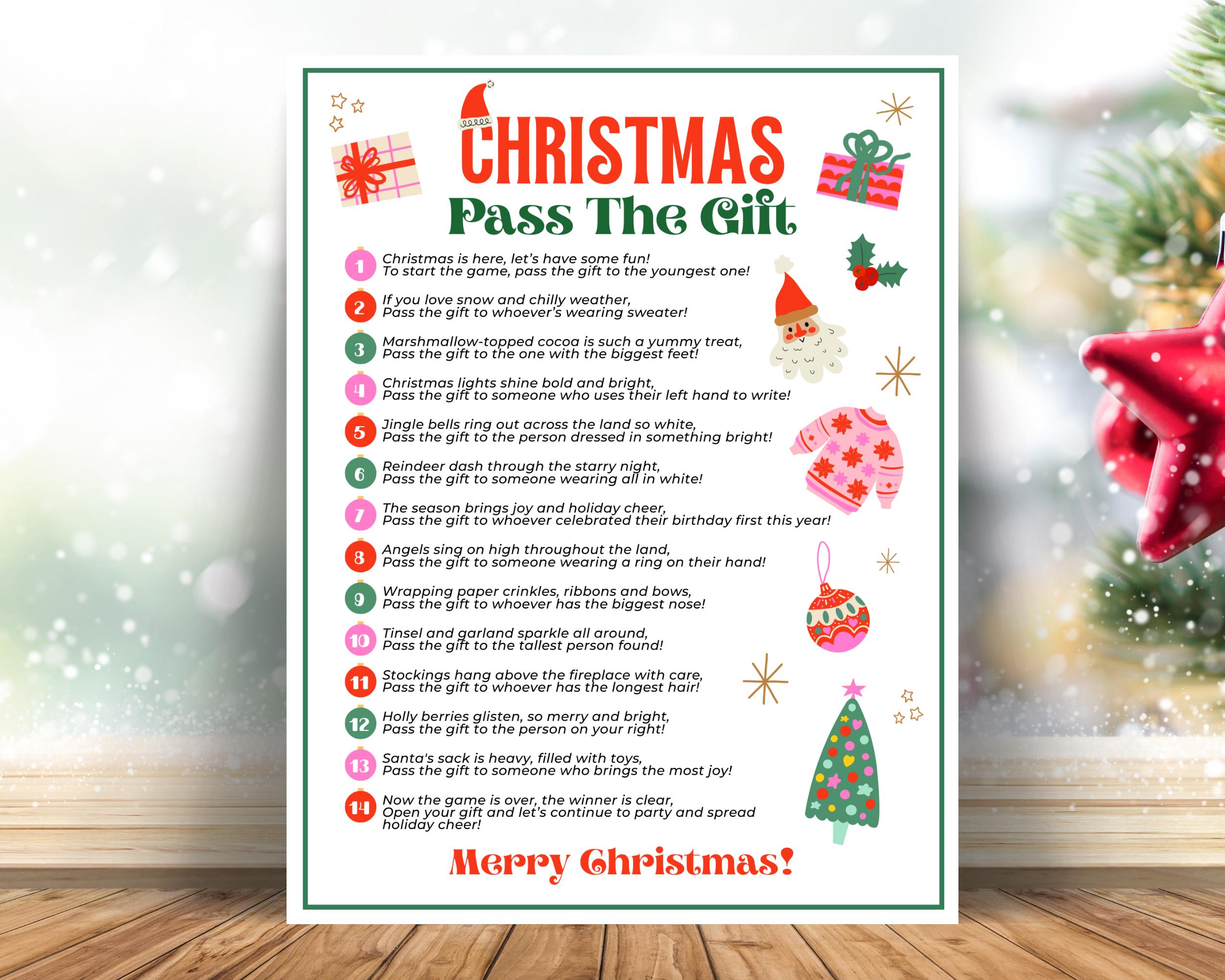 Christmas Pass the Gift Game, Pass the Present, Pass the Prize Poem ...