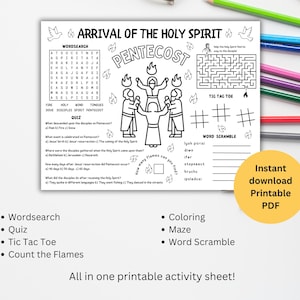 Pentecost Activity Placemat, Holy Spirit Coloring Page for Kids ...
