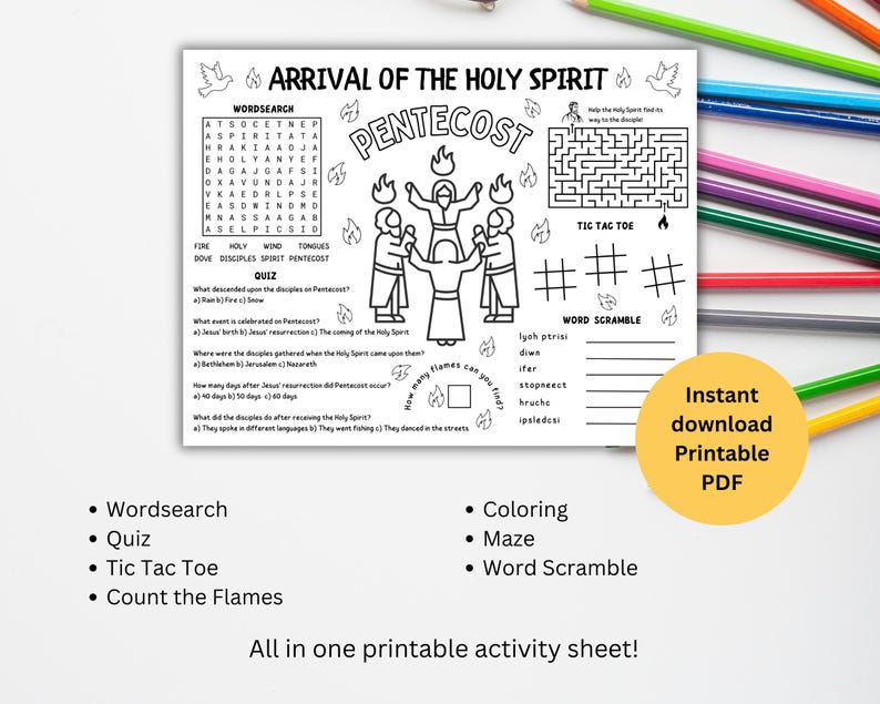 Pentecost Activity Placemat, Holy Spirit Coloring Page for Kids ...