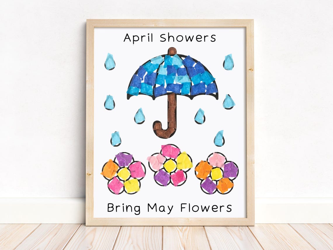 Spring Torn Paper Craft, April Showers Bring May Flowers Tissue Paper ...