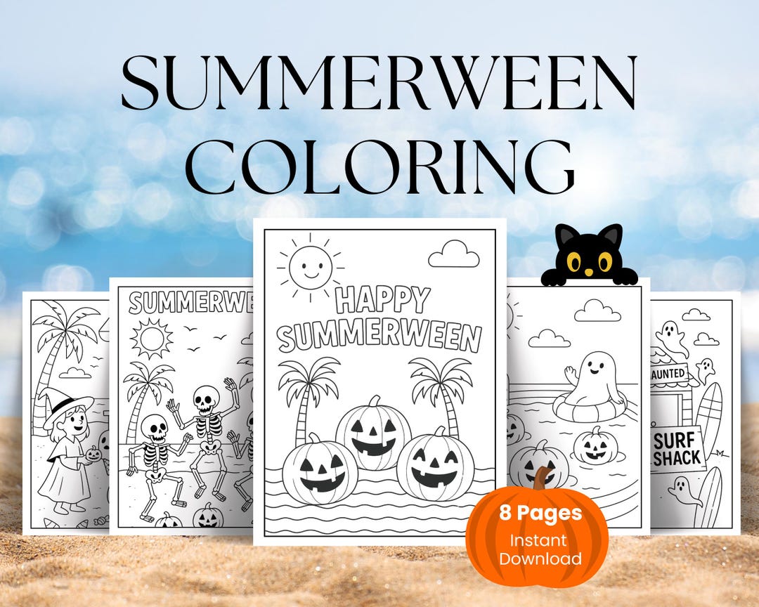 Summerween Coloring Pages Printable, Summer Halloween Coloring Activity ...