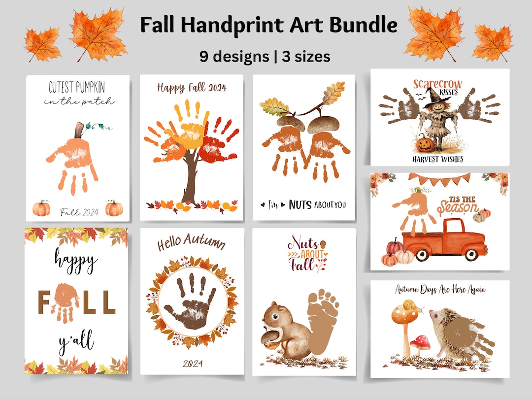 Fall Handprint Art Bundle, Fall Handprint Craft, Printable, Autumn ...