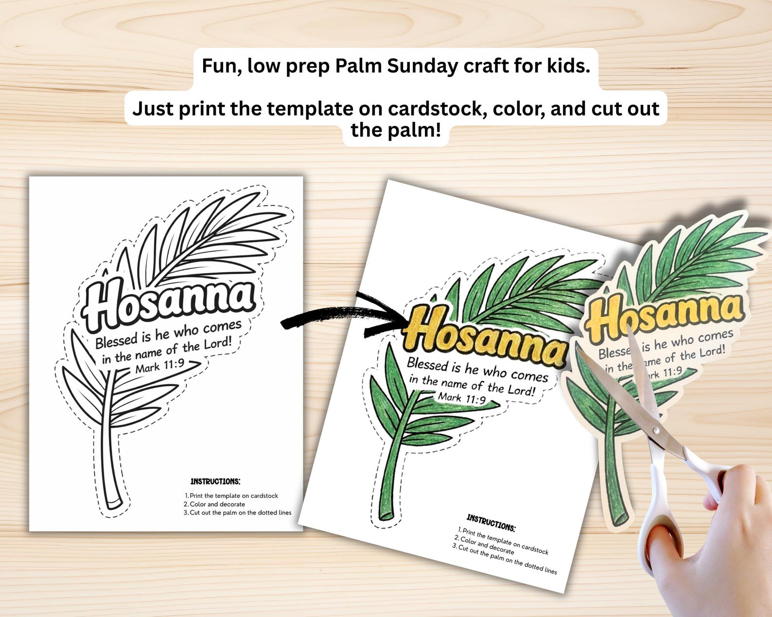 Palm Sunday Craft for Kids, Printable Palm Sunday Bible Craft, Easter ...
