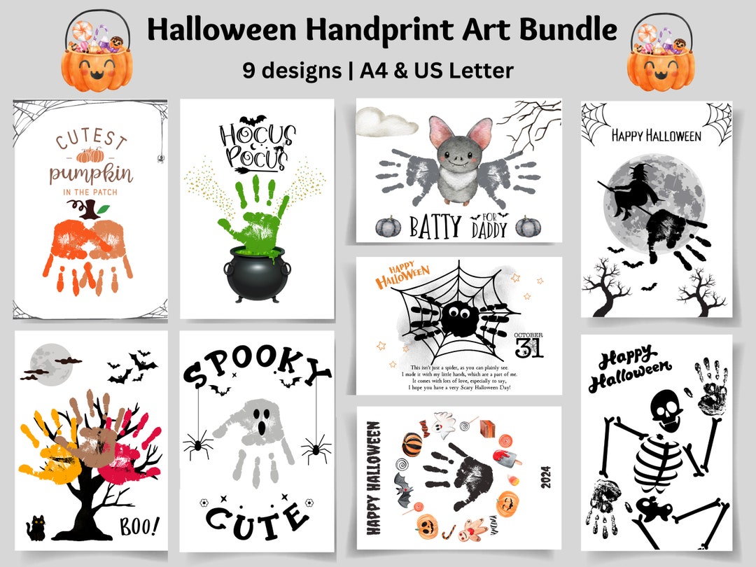 Halloween Handprint Art Bundle, Printable Handprint Crafts, Ghost ...