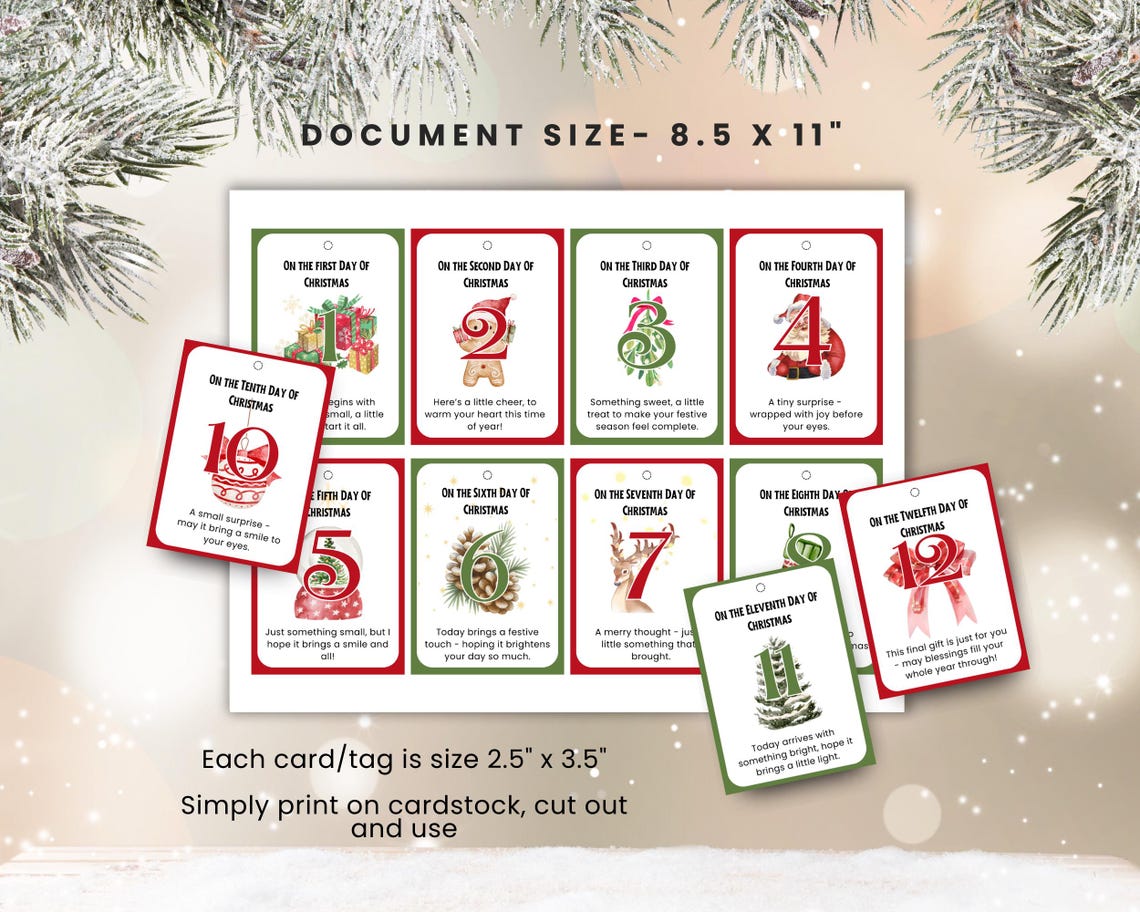 12 Days of Christmas Gift Tags, 12 Days of Christmas Printable, Secret ...