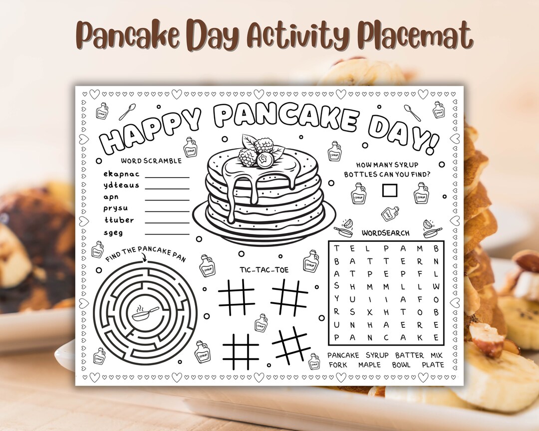 Printable Pancake Day Activity Placemat, Coloring Page, Shrove Tuesday ...