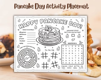 Pancake Day Coloring Placemat, Printable Pancake Day Activity Placemat ...