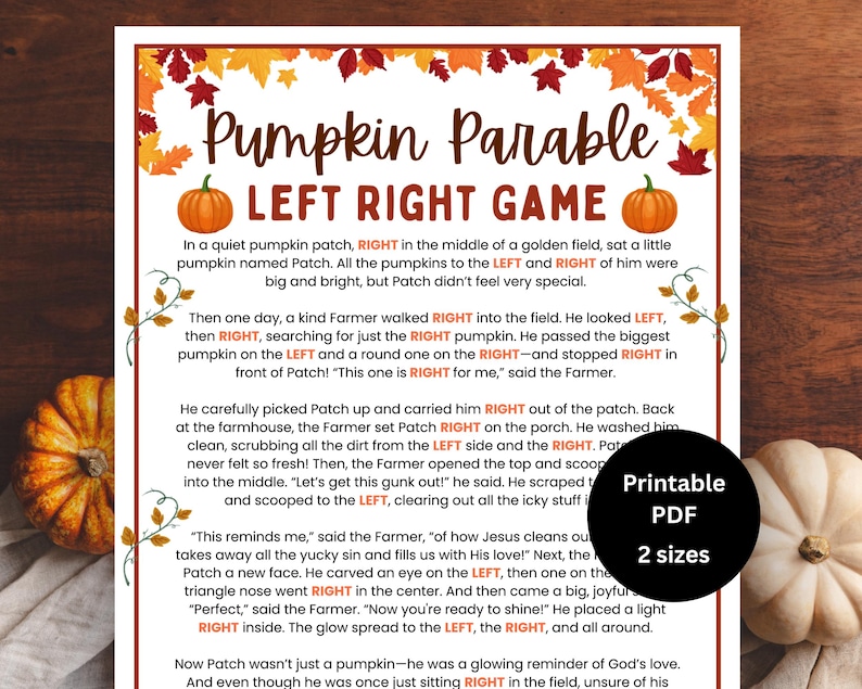 Pumpkin Parable Left Right Game, Pumpkin Gospel Story, Fall Game ...