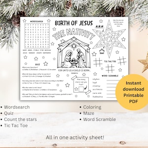 Nativity Activity Placemat Printable, Christmas Coloring Page for Kids ...