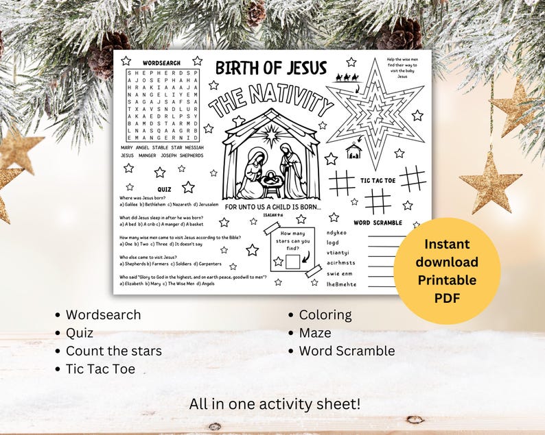Nativity Activity Placemat Printable, Christmas Coloring Page for Kids ...