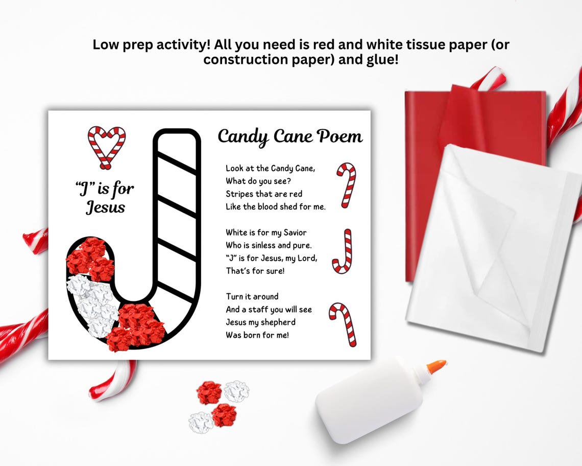 Candy Cane Tissue Paper Art, Christmas Torn Paper Craft for Kids ...