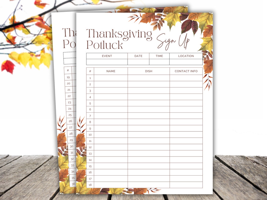 Thanksgiving Potluck Sign up Sheet, Printable Potluck List, Potluck ...
