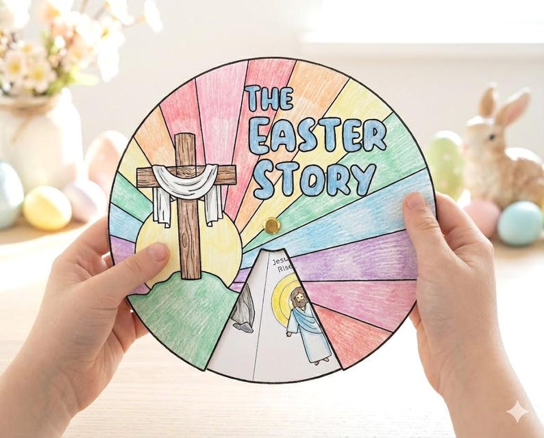 Easter Story Wheel Craft, Easter Bible Craft, Easter Bible Spinner ...