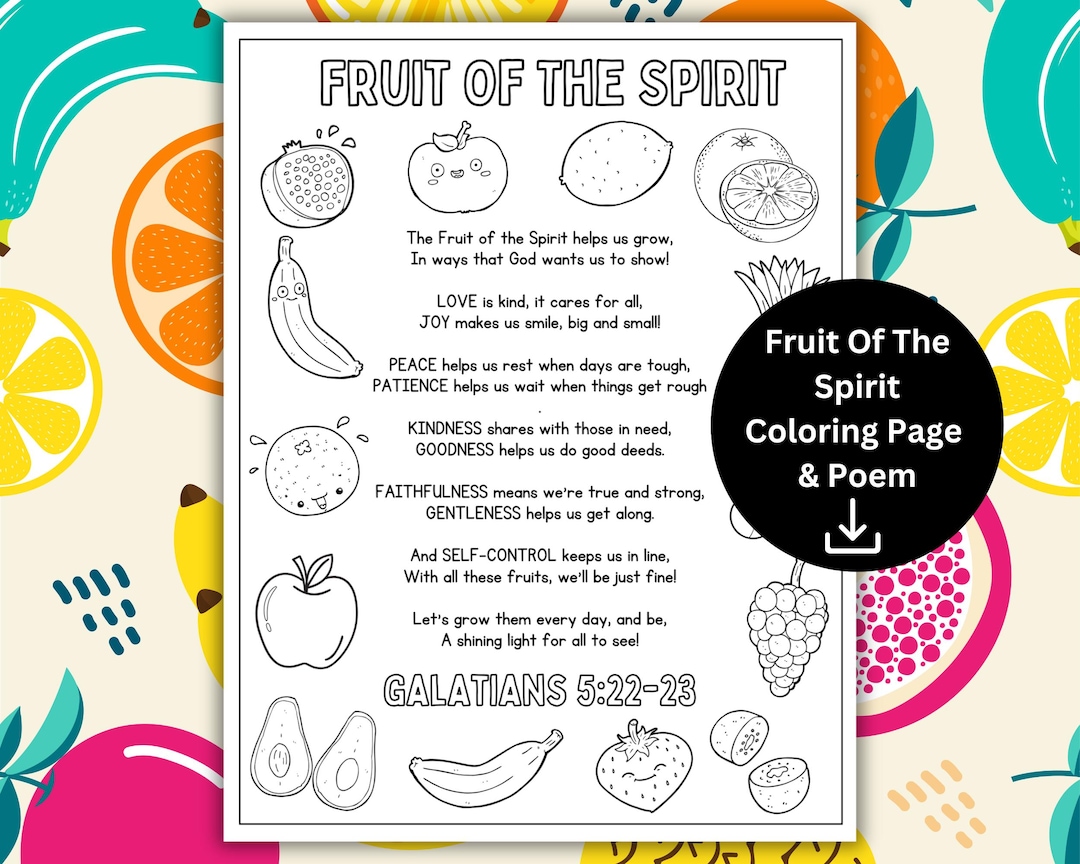 Fruit of the Spirit Coloring Page Printable, Galatians 5 22-23 Bible ...