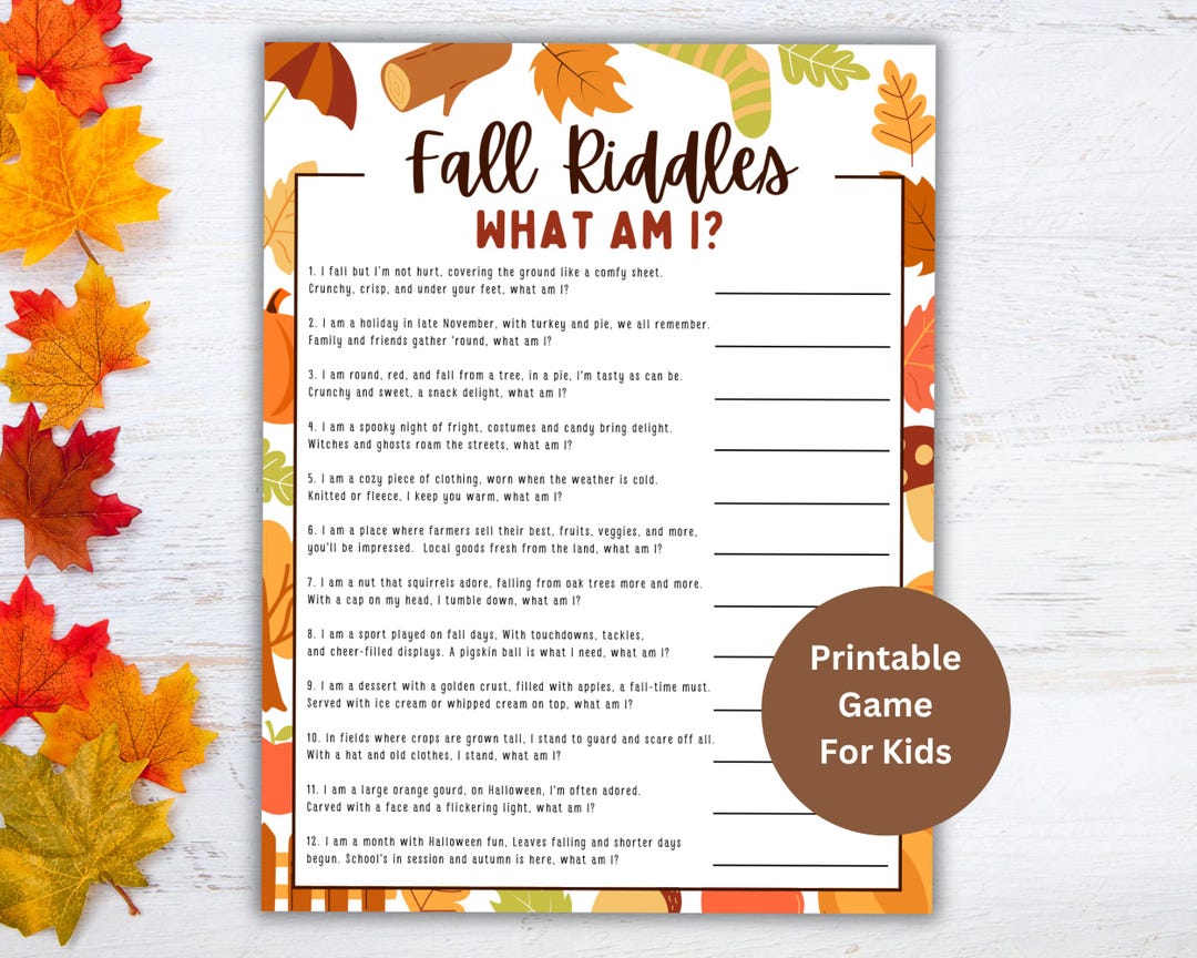 Fall Riddles Game for Kids, What Am I Game, Printable Fall Game, School ...