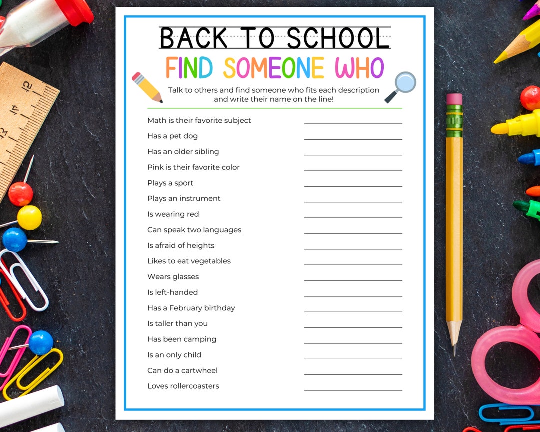 Back to School Find Someone Who Icebreaker Game for Kids, Printable ...