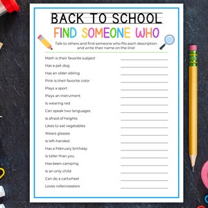 Back to School Find Someone Who Icebreaker Game for Kids, Printable ...