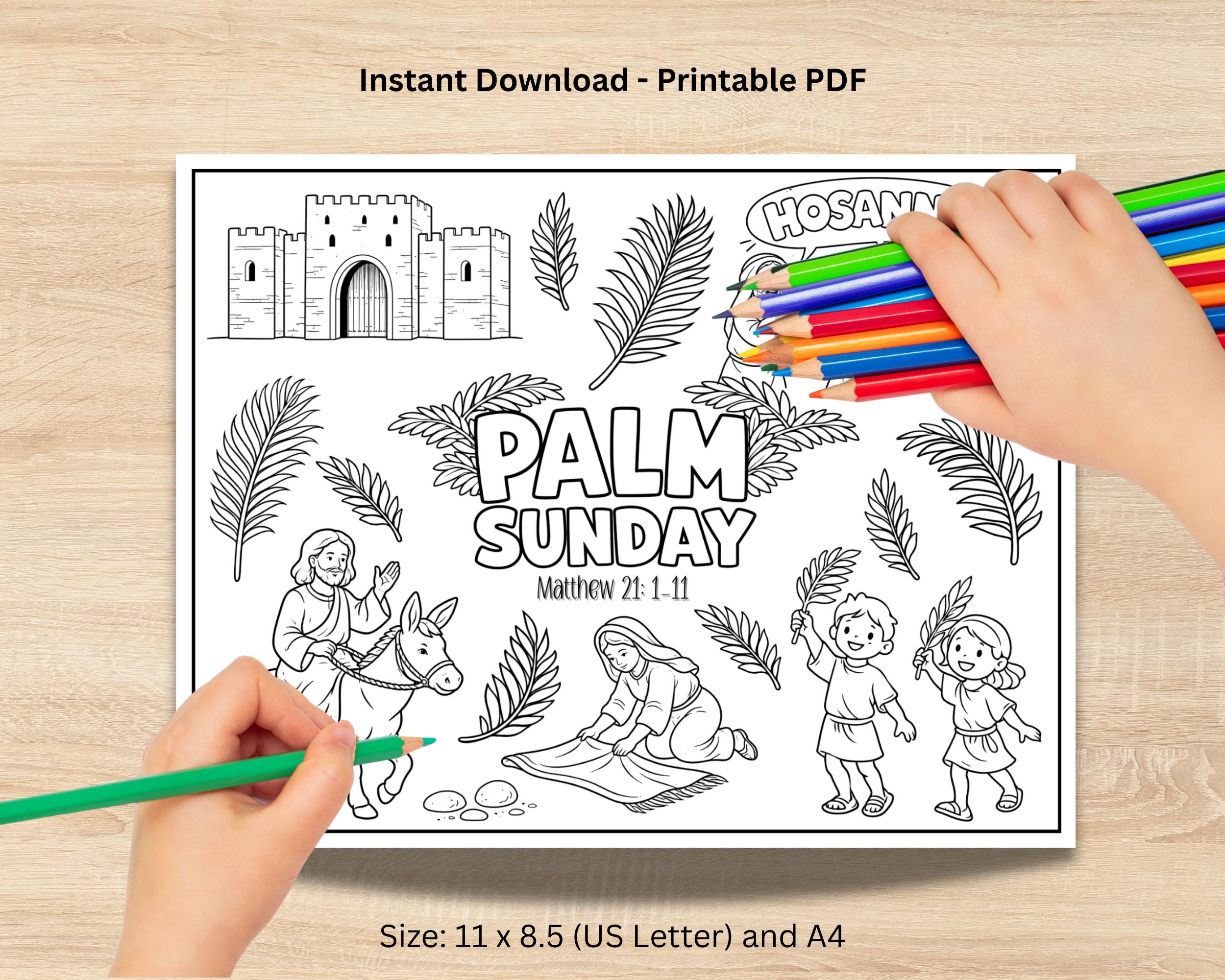 Palm Sunday Coloring Page Printable, Palm Sunday Coloring Sheet, Sunday ...