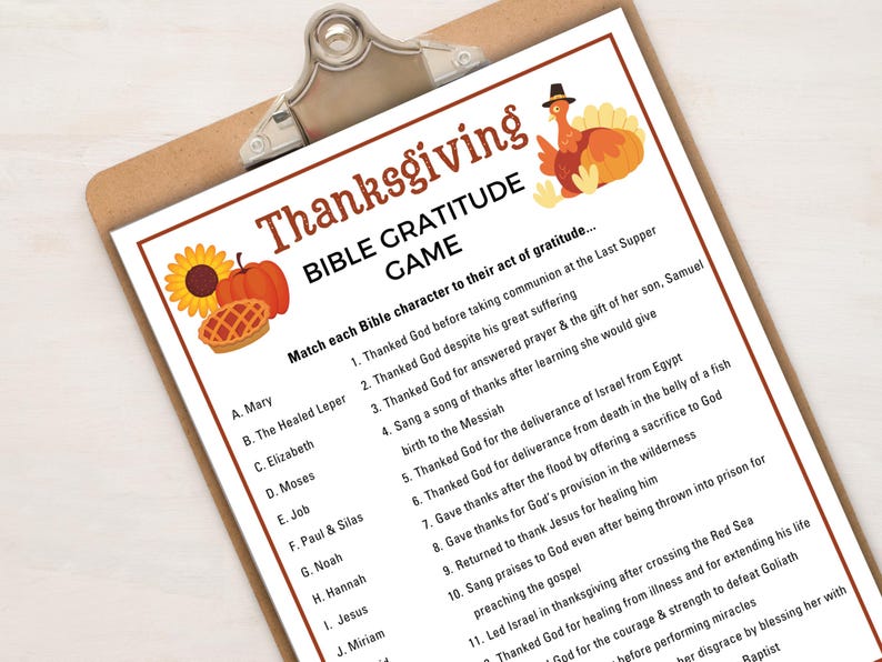 Thanksgiving Bible Gratitude Game, Kids, Adults, Youth Groups, Bible ...