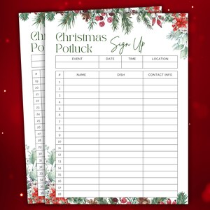 Christmas Potluck Sign up Sheet, Printable Potluck List, Potluck ...