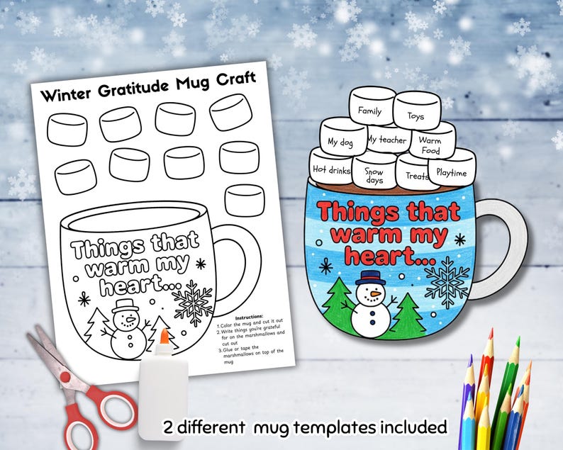 Winter Coloring Craft for Kids, Winter Gratitude Mug Craft Printable ...
