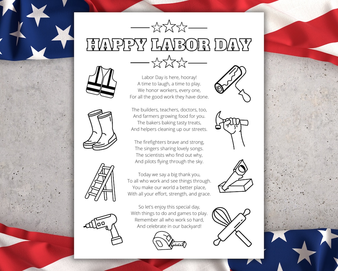 Labor Day Poem for Kids, Labor Day Coloring Sheet, Labor Day Activities ...