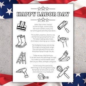 Labor Day Poem for Kids, Labor Day Coloring Sheet, Labor Day Activities ...