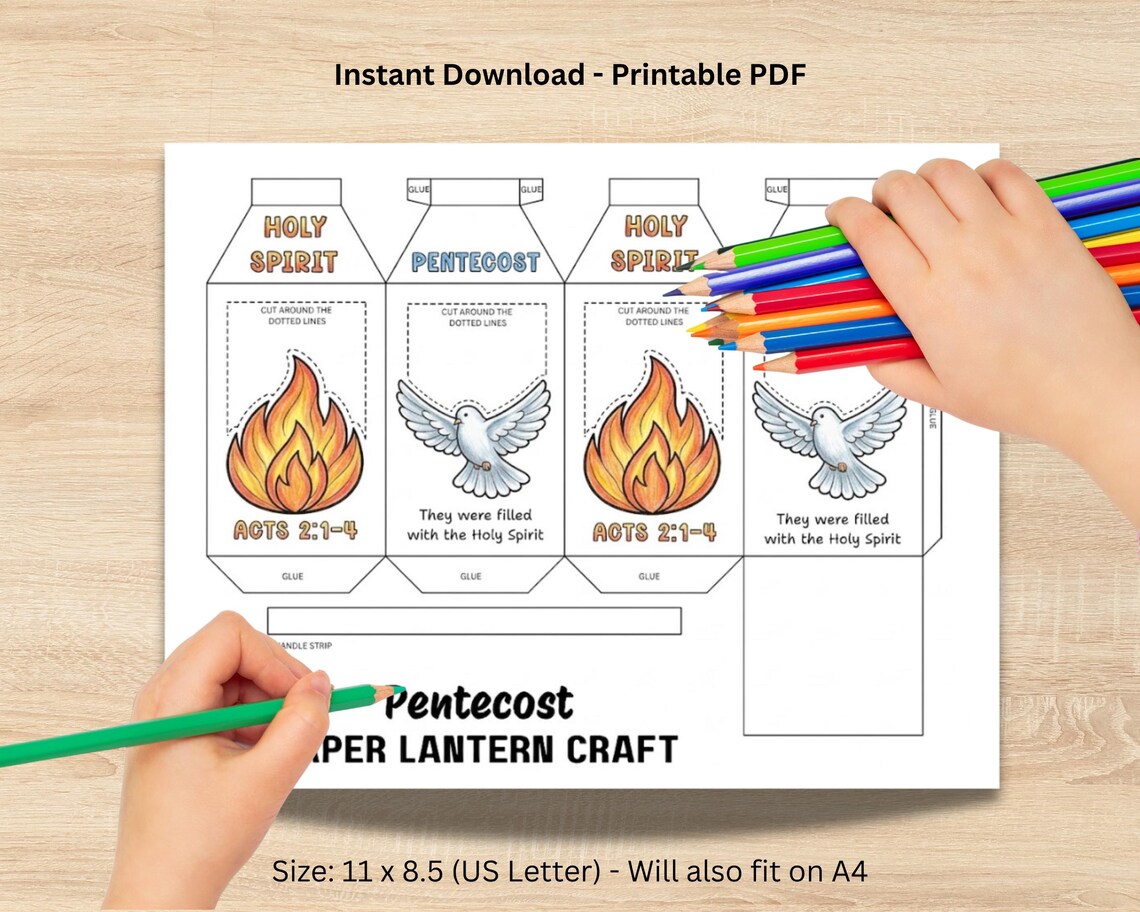 Pentecost Bible Craft for Kids, Paper Lantern Craft, Pentecost Coloring ...