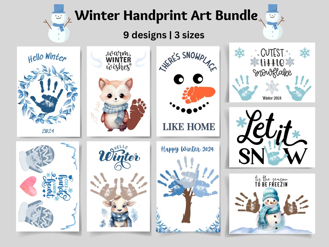 Winter Handprint Art Bundle, Winter Handprint Craft, Printable, Winter ...