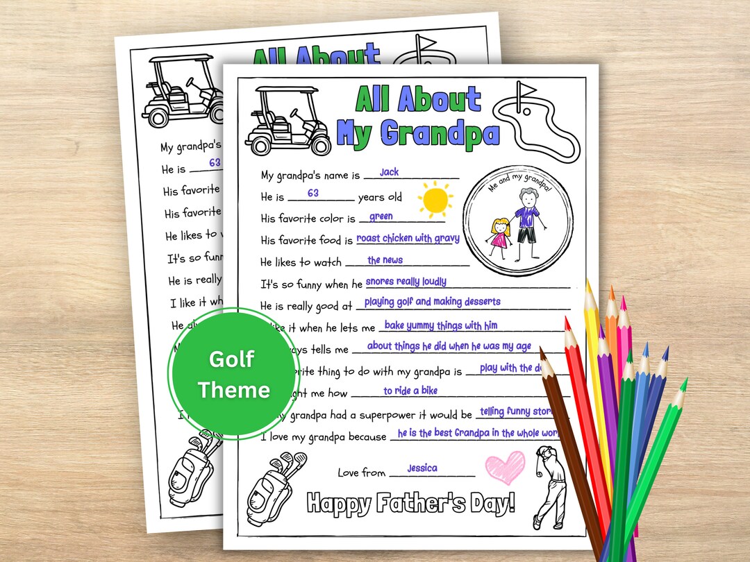All About My Grandpa Printable, Father's Day Questionnaire, Golf Gift ...