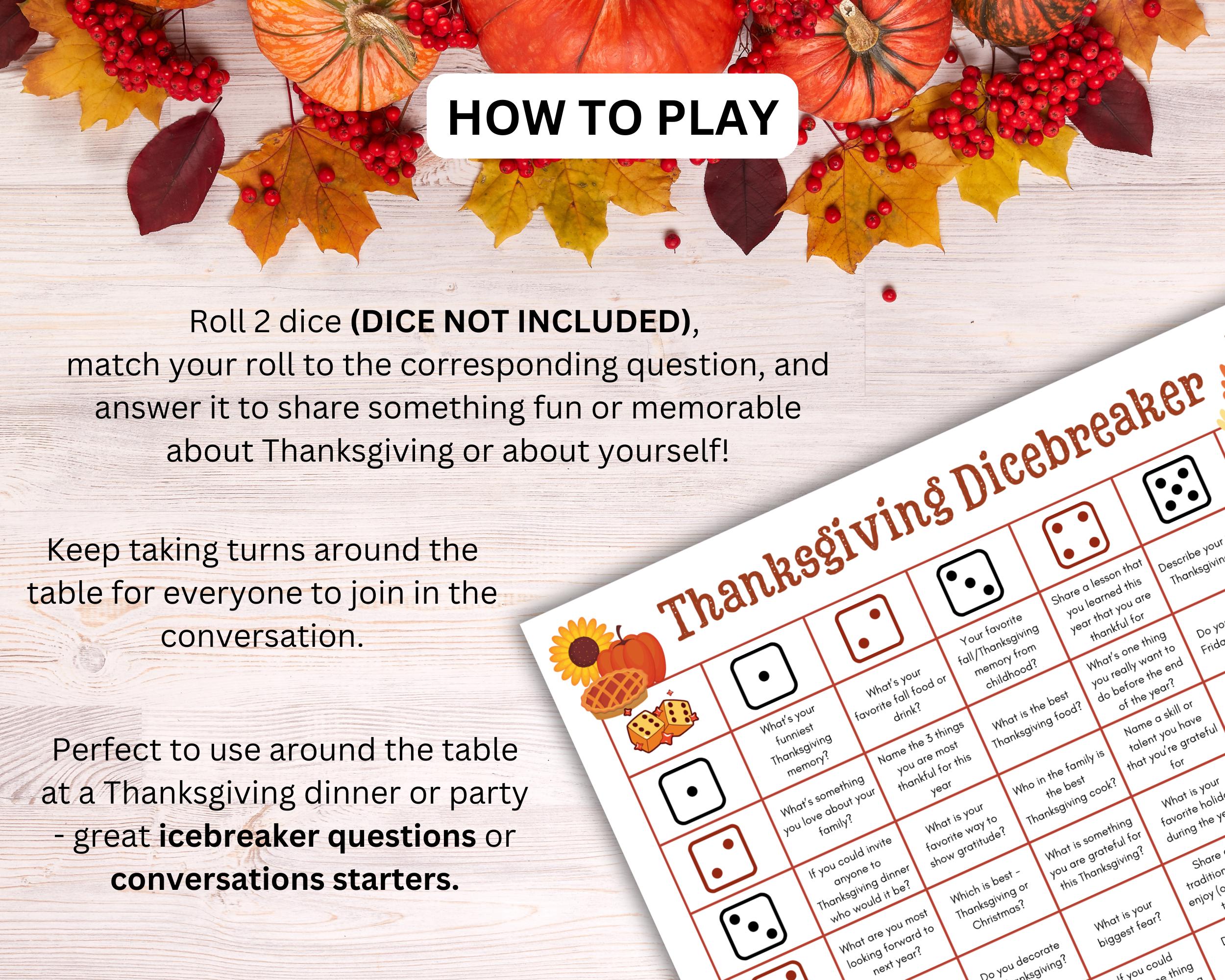 Thanksgiving Dicebreaker Icebreaker Game, Get to Know You, Gratitude ...