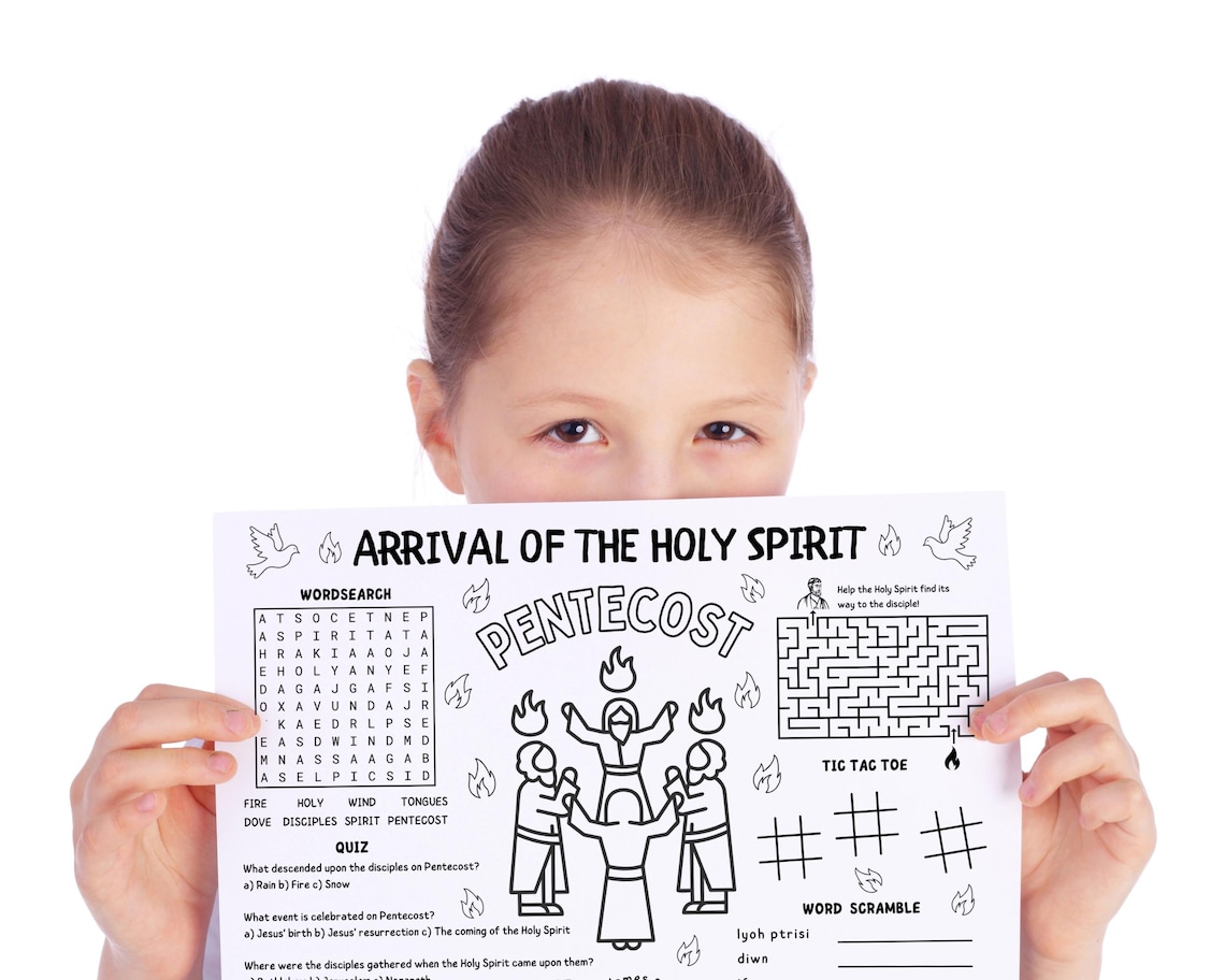 Pentecost Activity Placemat, Holy Spirit Coloring Page for Kids ...