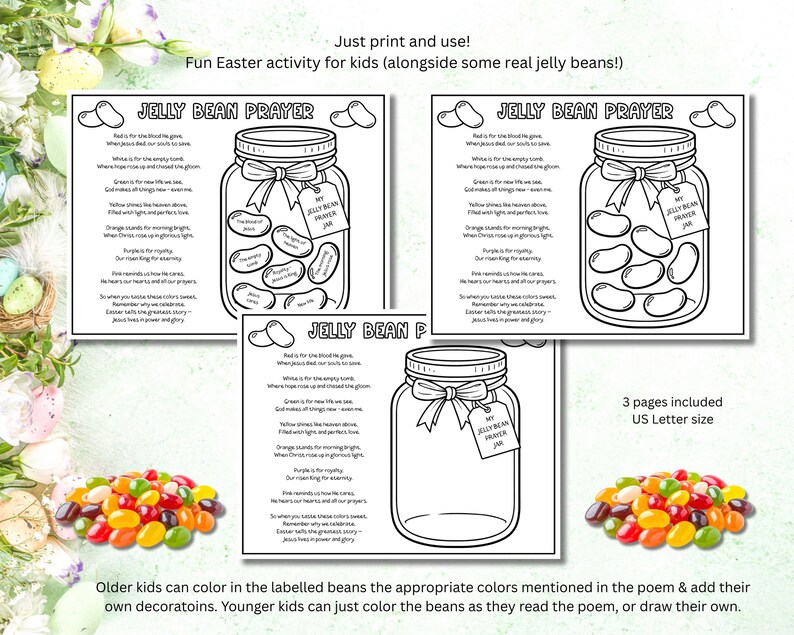 Jelly Bean Prayer Coloring Page Printable, Jelly Bean Poem, Christian ...