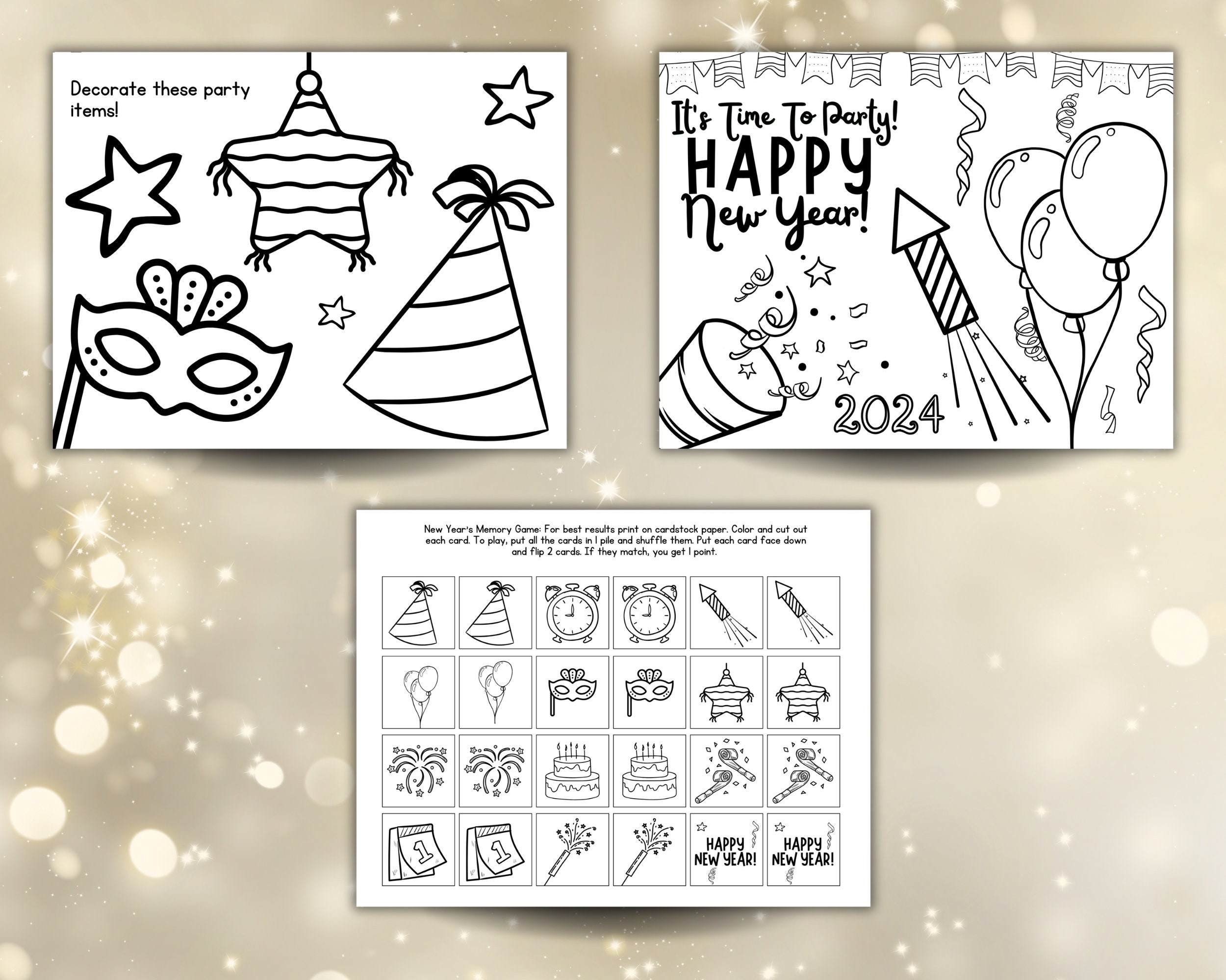 Printable New Years Activity Placemat, New Year's Coloring Pages, Kids ...