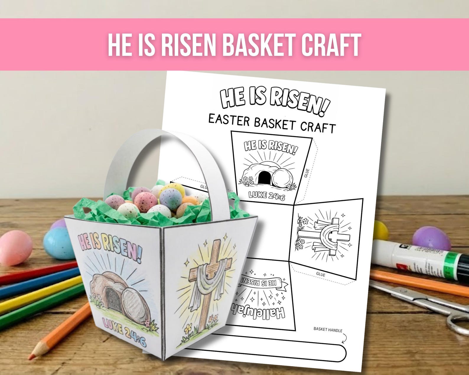 He is Risen Easter Basket Craft for Kids, Easter Bible Craft, Easter ...