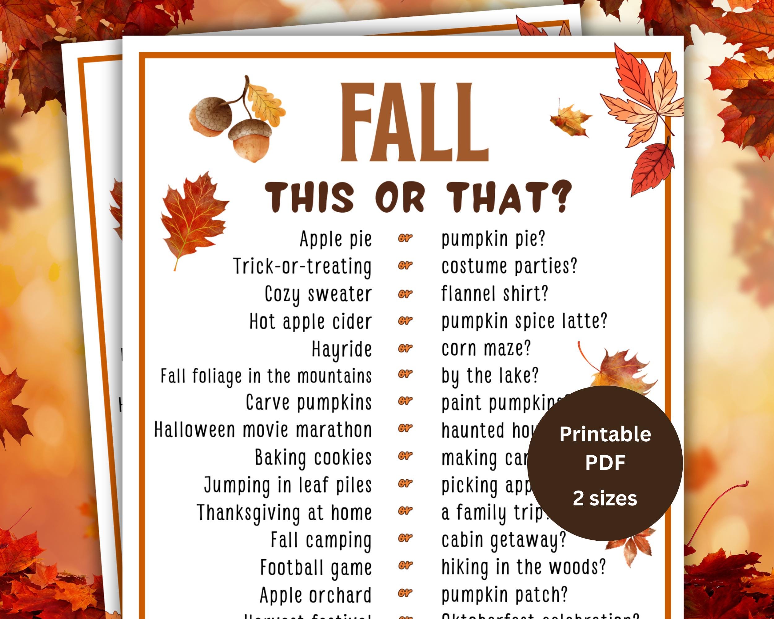 Fall This or That Game, Printable Fall Games, Autumn Game for Kids ...